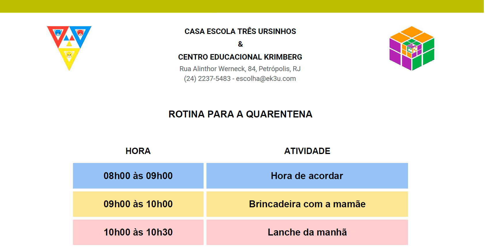 Rotina para a Educação Infantil durante a quarentena - eK3U